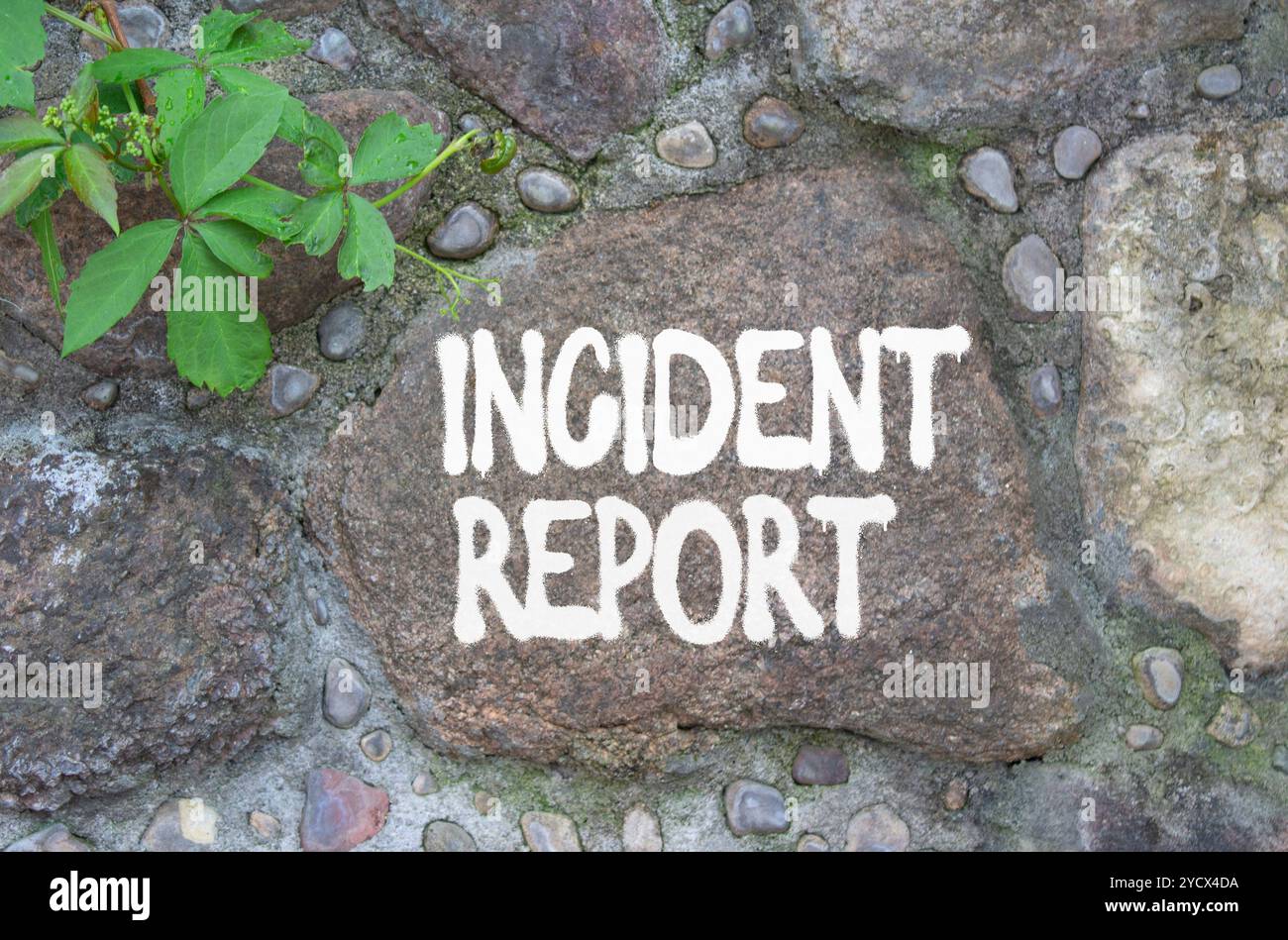 Incident Report symbol. Stone wall Incident Report on wooden blocks ...