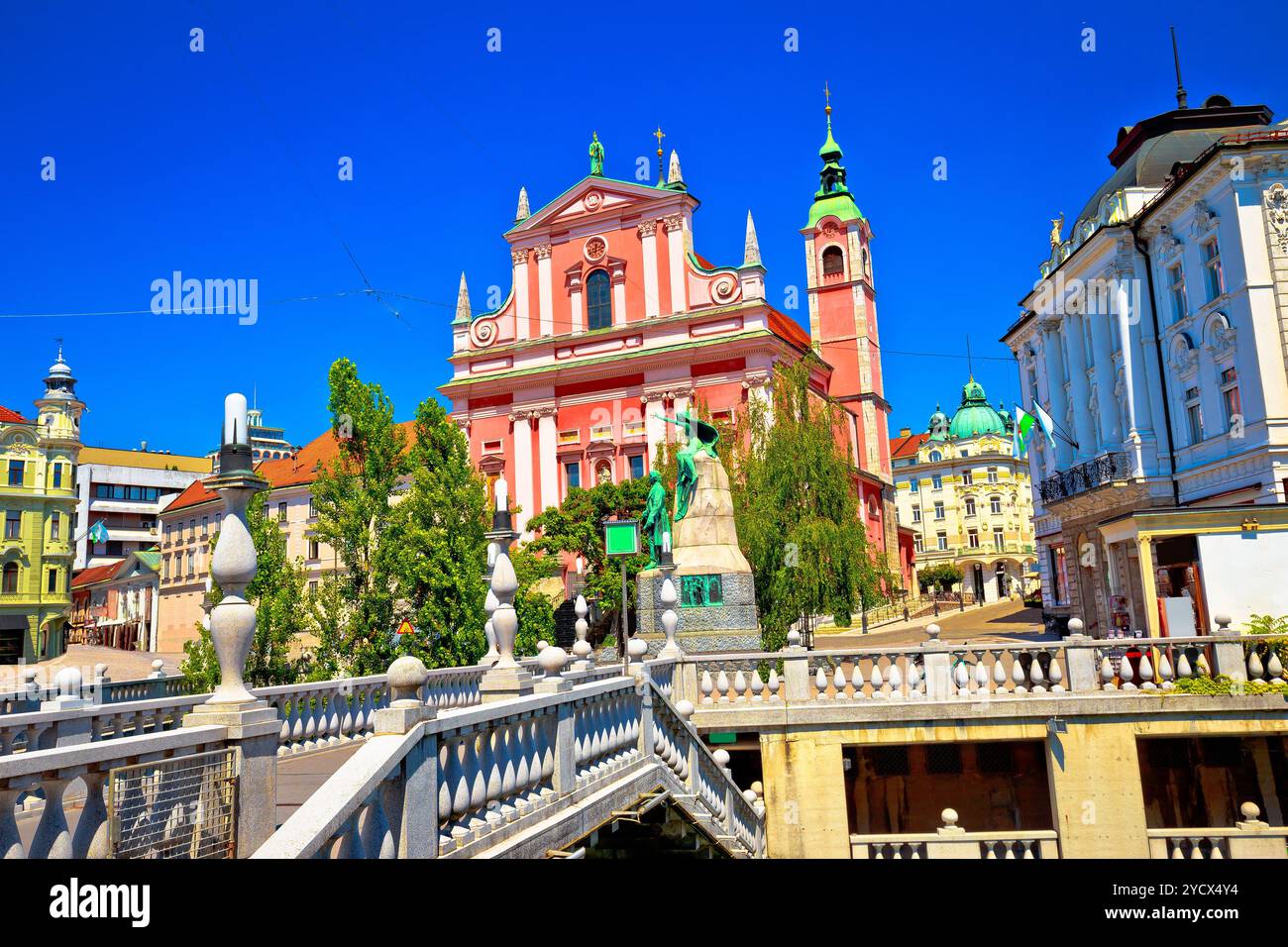 Presern square in Ljubljana riverfront view Stock Photo - Alamy