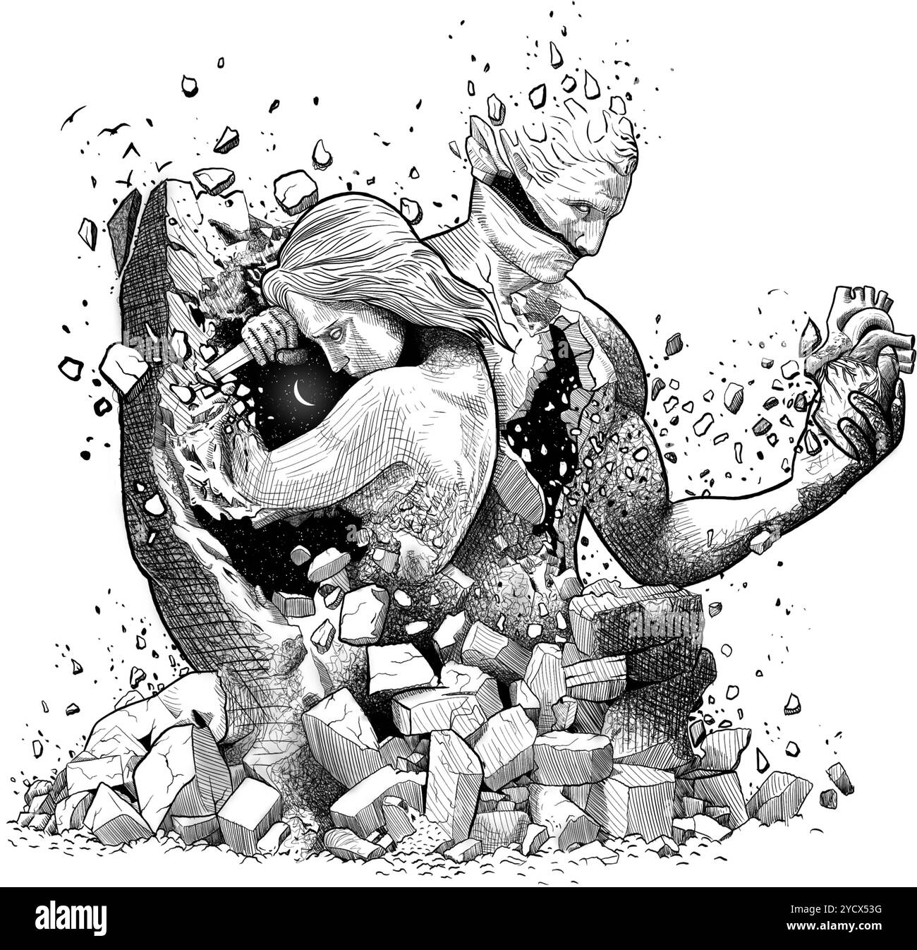 Woman and man sculpture illustration. Remove themed hand drawn sketch ...