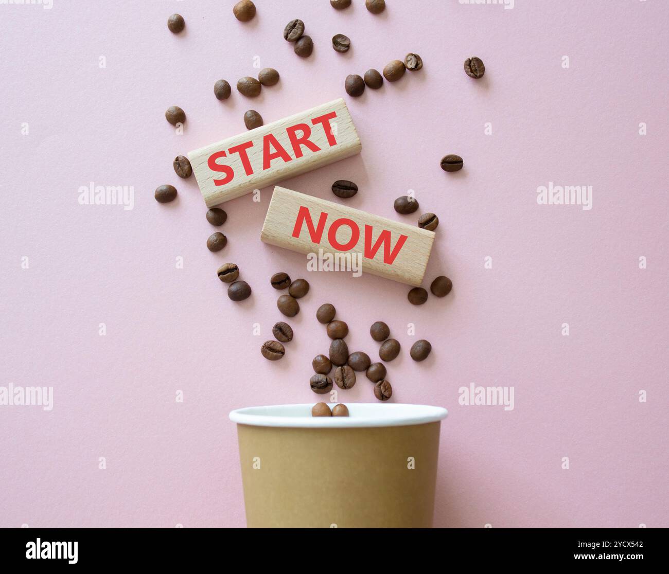 Start here symbol. Wooden blocks with words Start here Beautiful pink ...