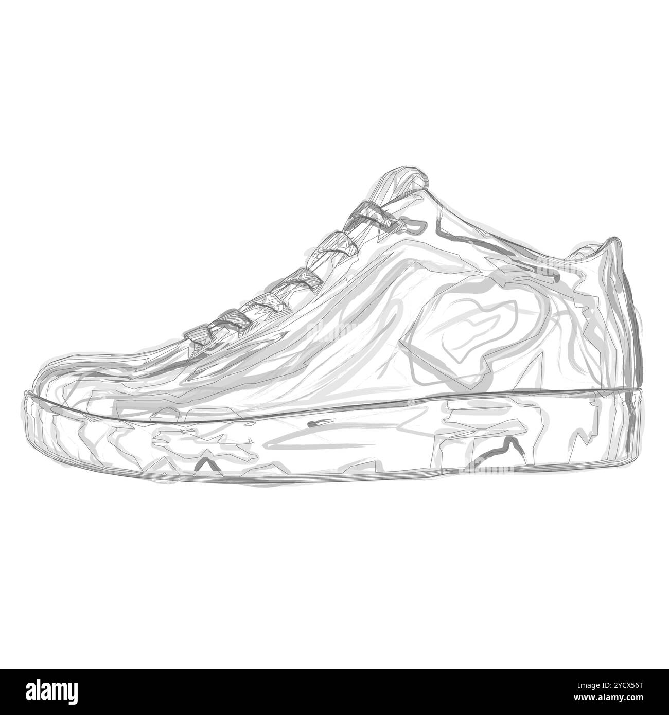 Black and white contour vector illustration of shoes. Sneakers, unisex ...