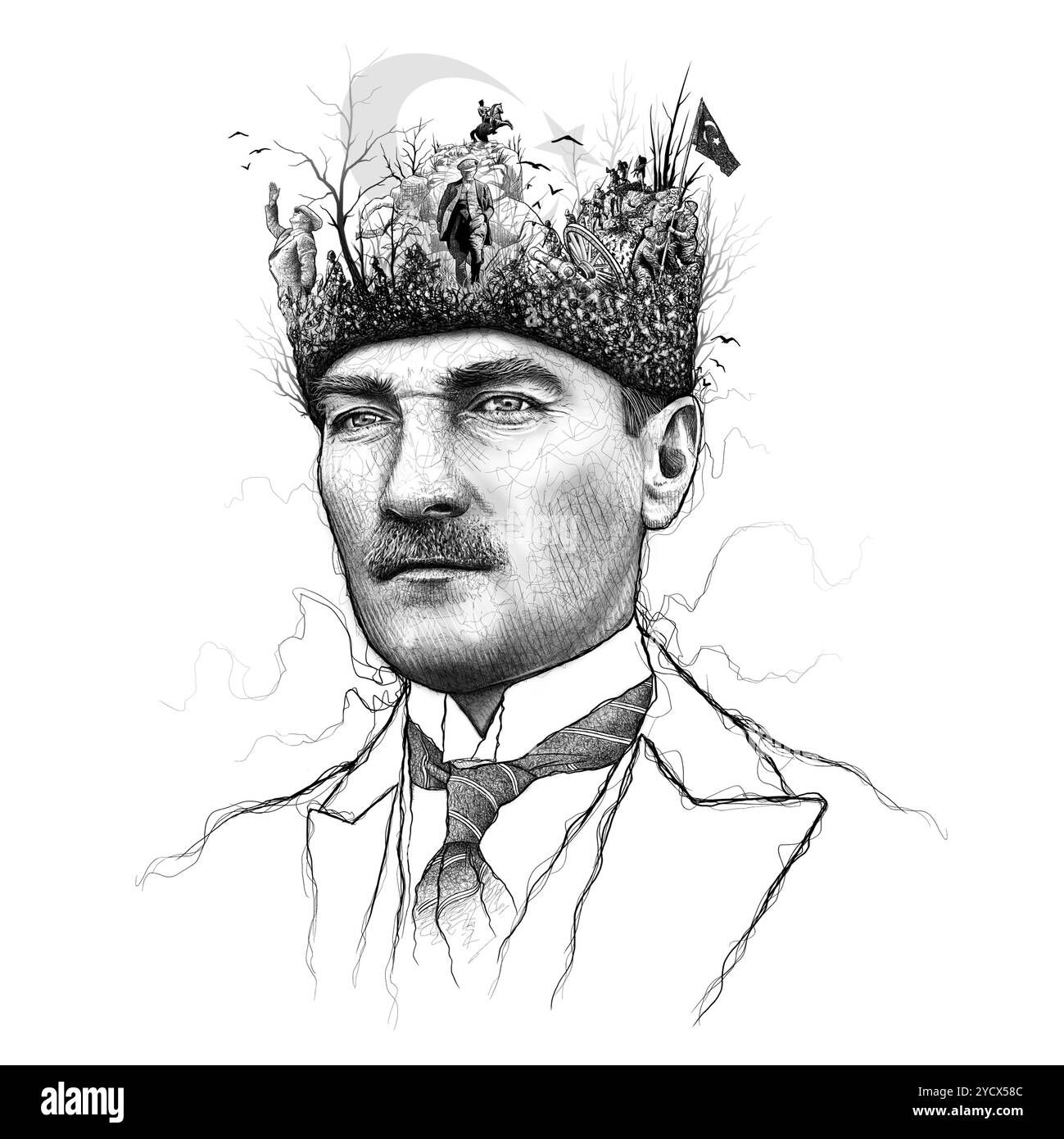 Ataturk digital illustration, Leader of Turkey Stock Photo - Alamy