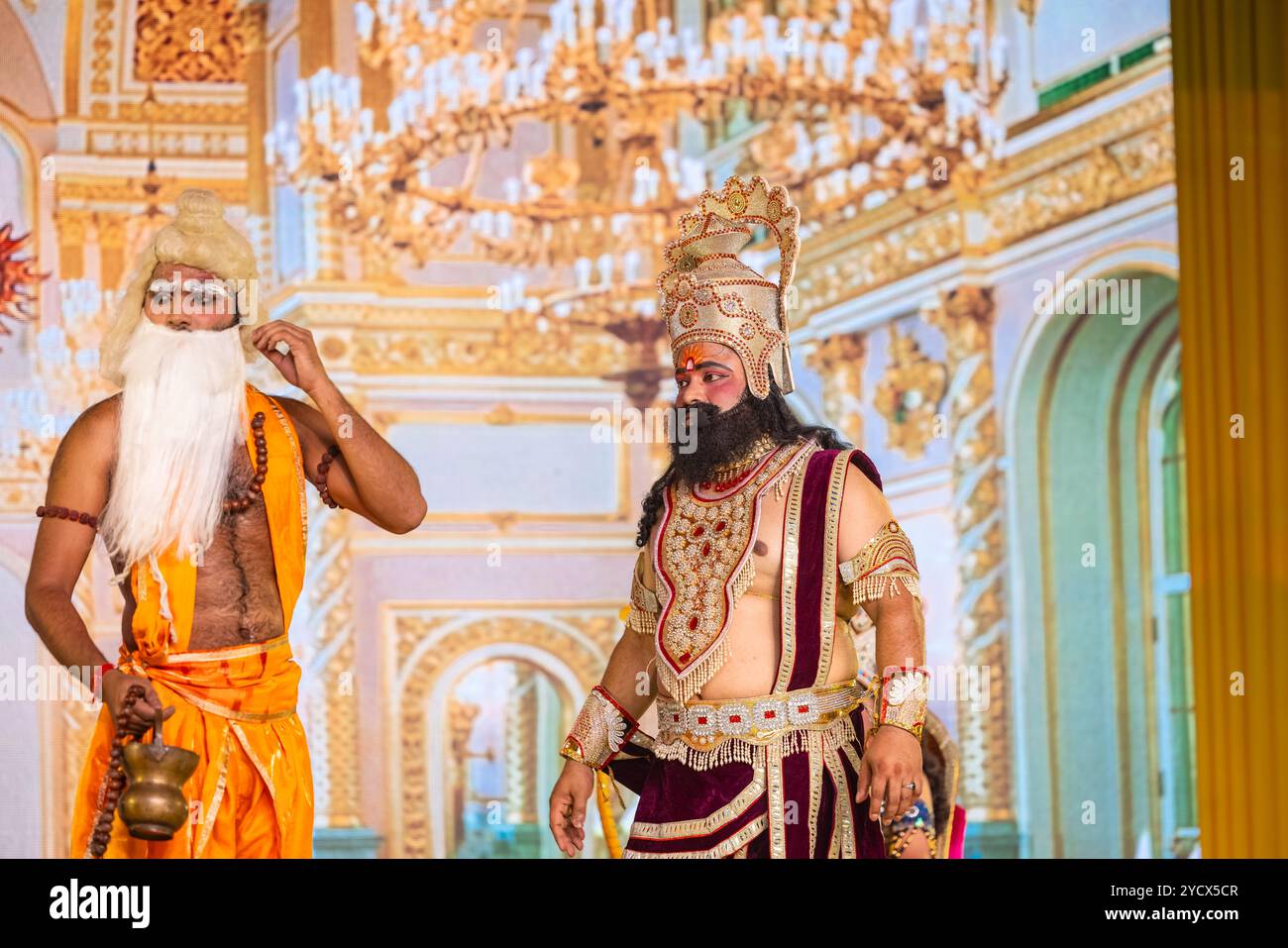Portrait of the indian artists playing characters of hindu holy book ...