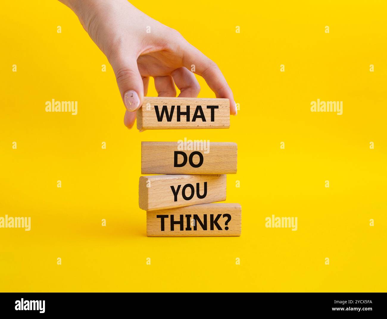 What do you think symbol. Wooden blocks with words What do you think ...