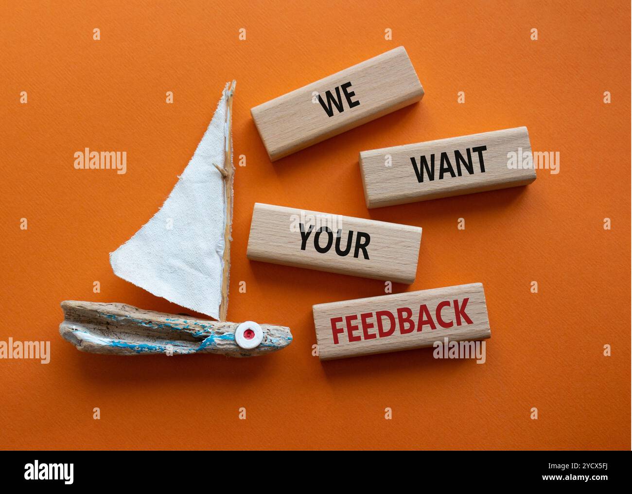 We want your feedback symbol. Wooden blocks with words We want your ...