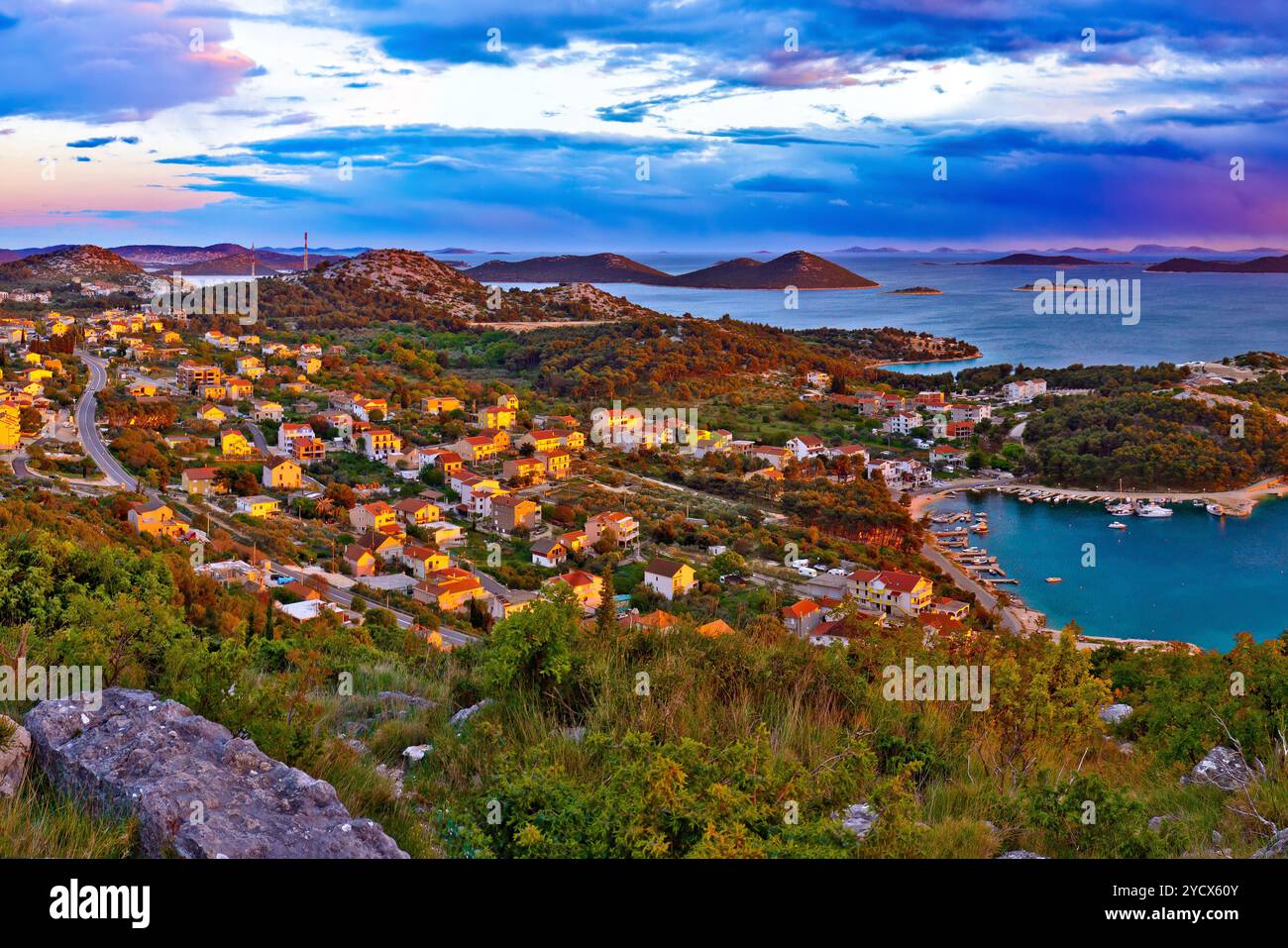 Amazing colorful sunset panorama of Pakostane archipelago Stock Photo ...