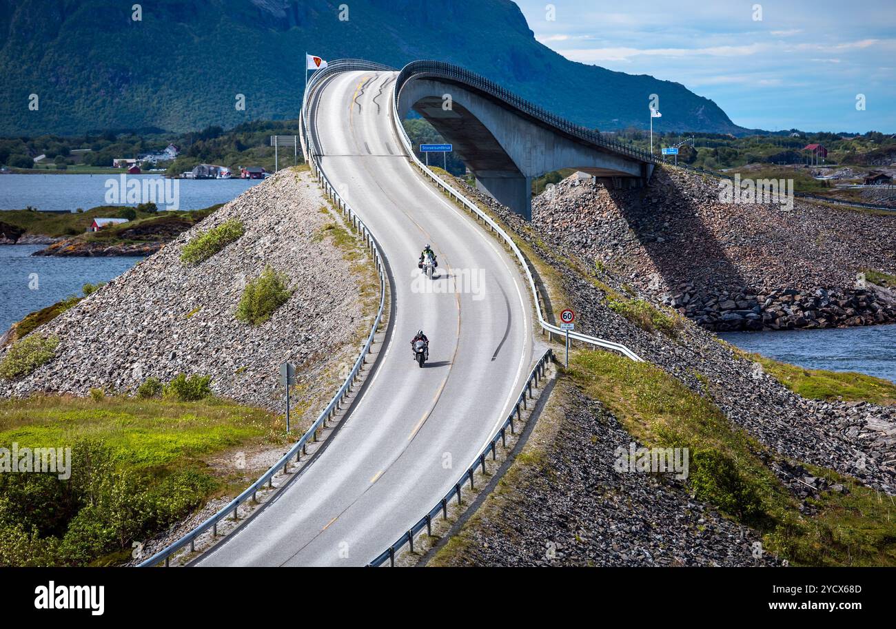 Atlantic Ocean Road Two bikers on motorcycles Stock Photo - Alamy