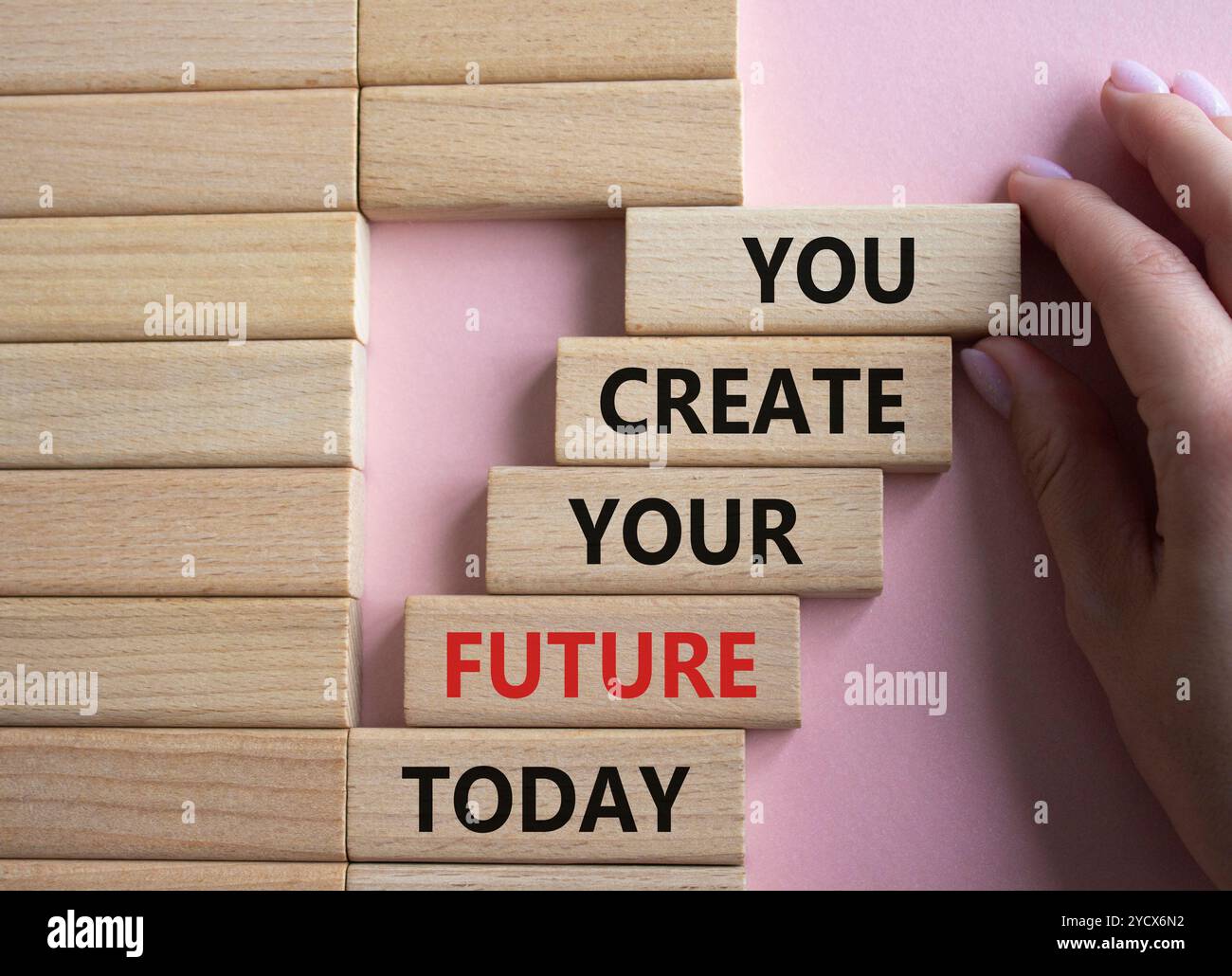 Future and development symbol. Wooden blocks with words You Create your ...