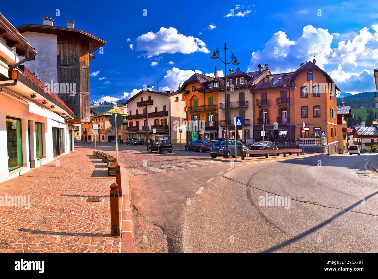 Cortina D' Ampezzo street and Alps peaks panoramic view Stock Photo - Alamy