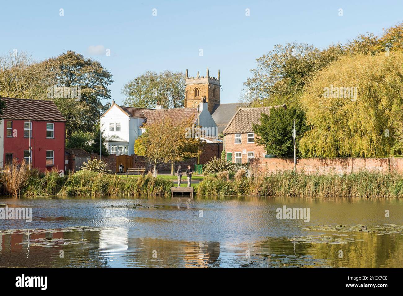 The tranquil village of Wootton, North Lincolnshire, showing the pond ...
