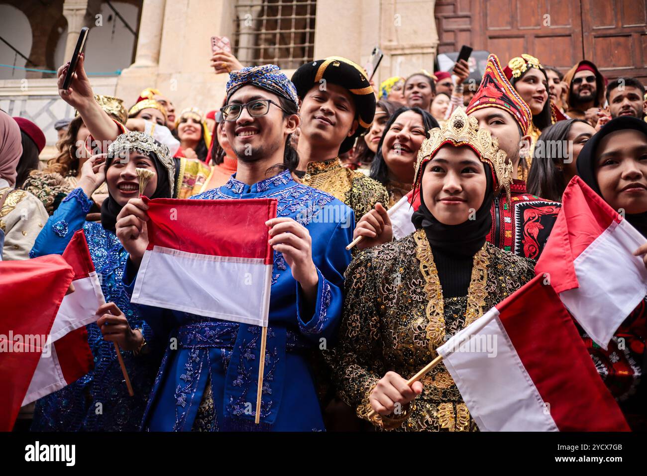 Tunis. Tunisia. 10 March 2024. Young Indonesians wear their traditional ...