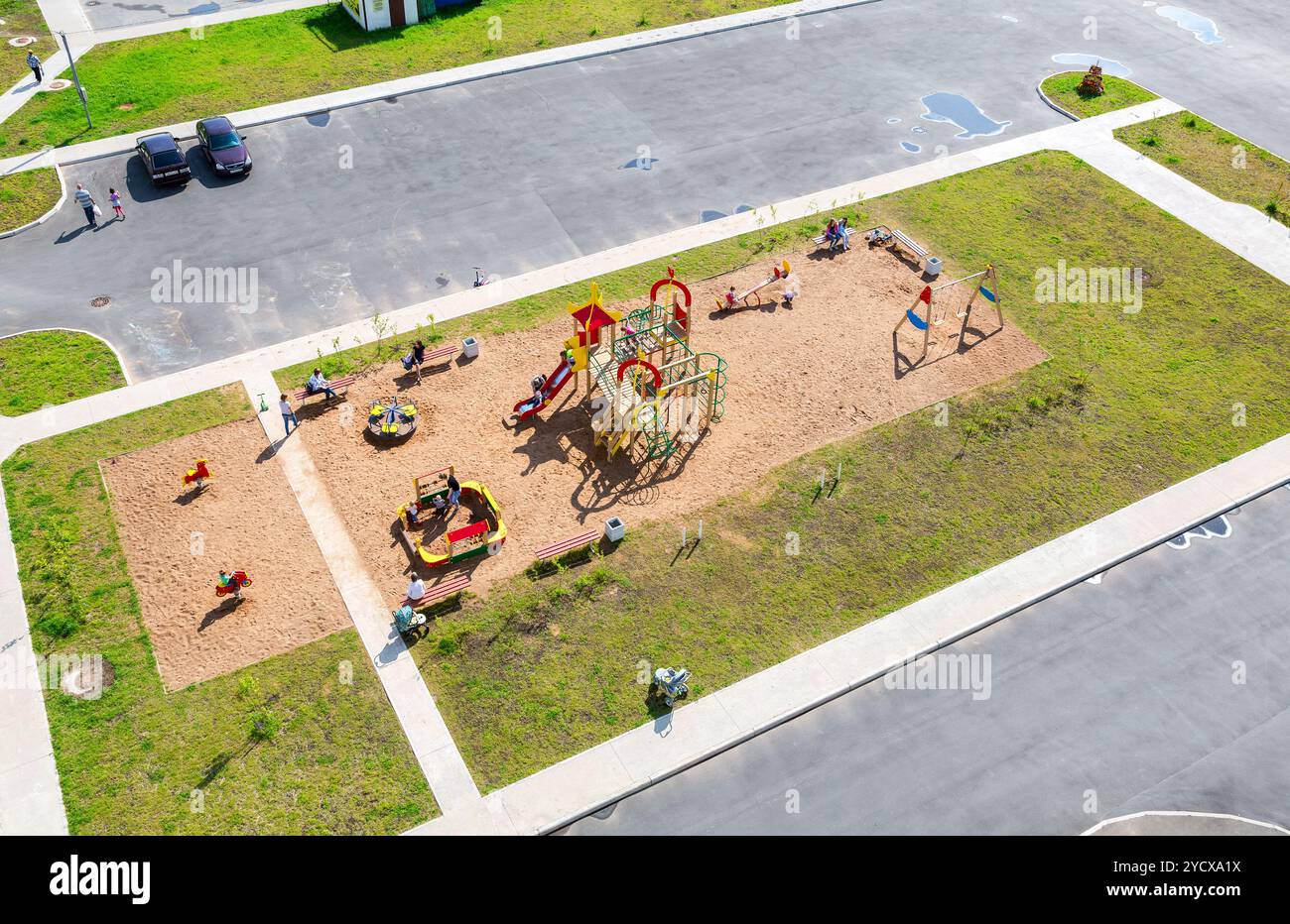 Colorful children's playground for kids in new residential area Stock ...