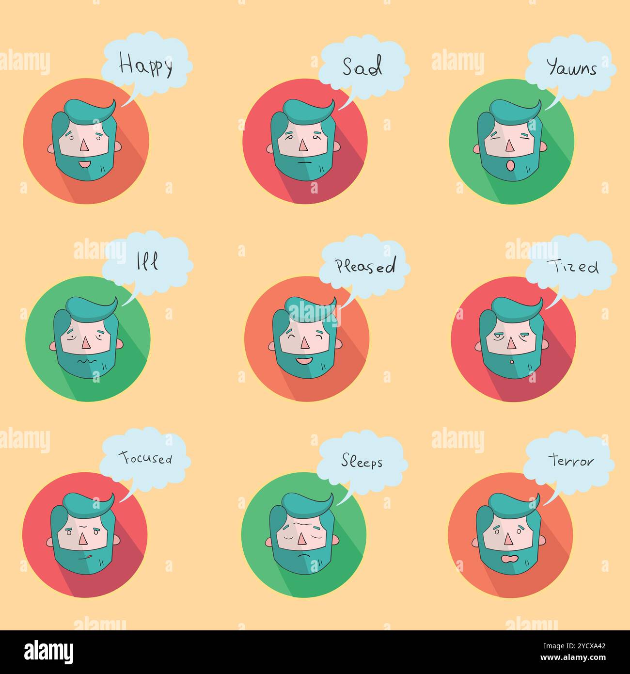 Hipster man beard emoticons color vector Stock Vector Image & Art - Alamy