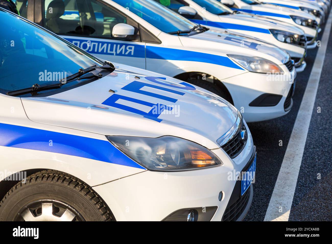 Russian police patrol cars of the State Automobile Inspectorate parked ...