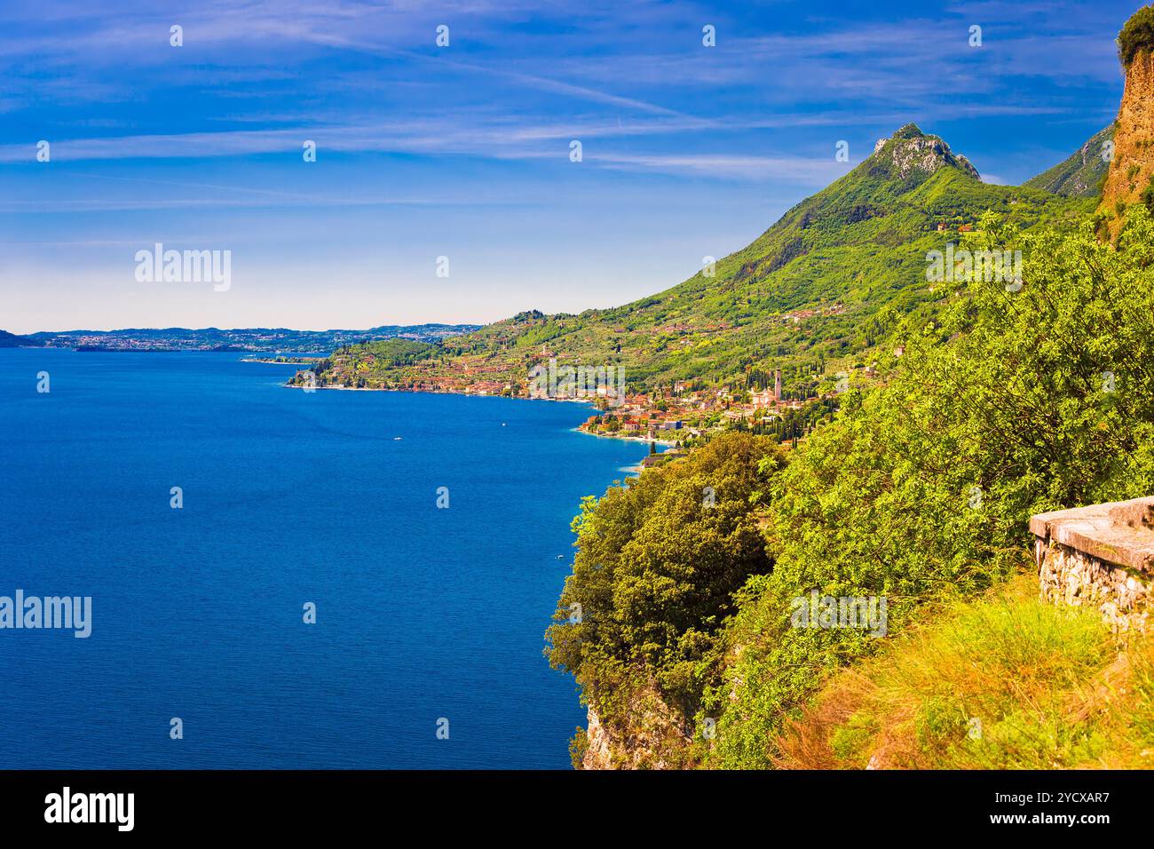Garda lake west coast cliffside view near Limone Stock Photo - Alamy