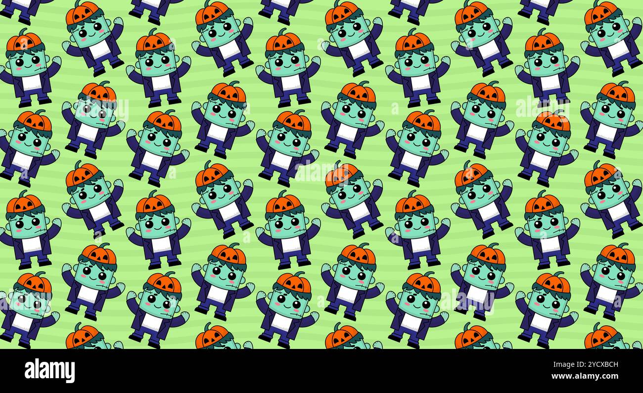Frankenstein with pumpkin on his head, fabric texture, pattern, for ...