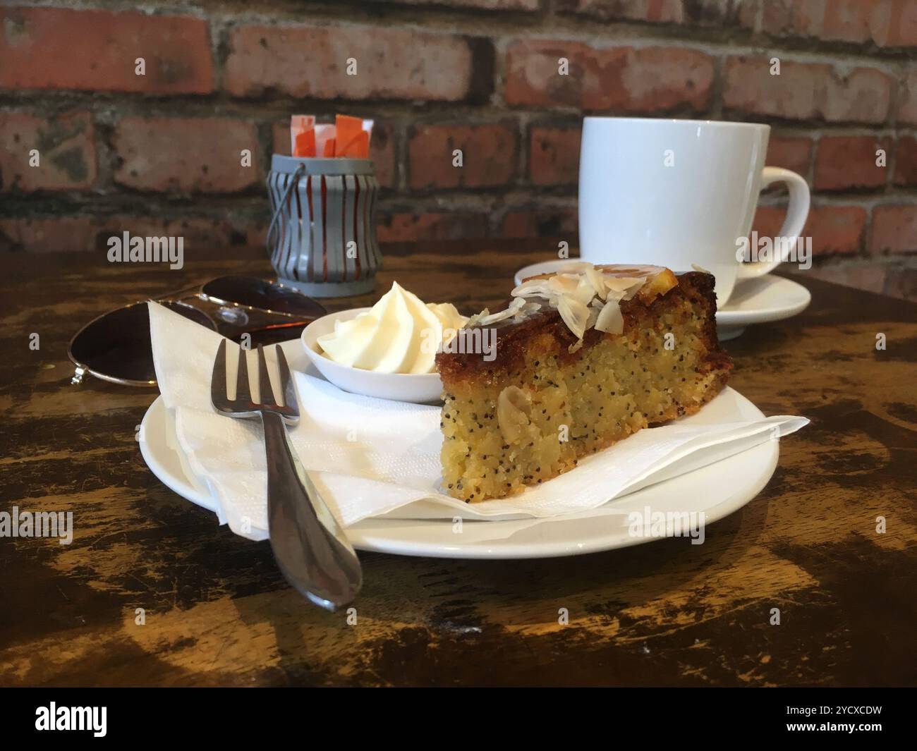 Morning tea break cafe coffee and cake Stock Photo - Alamy
