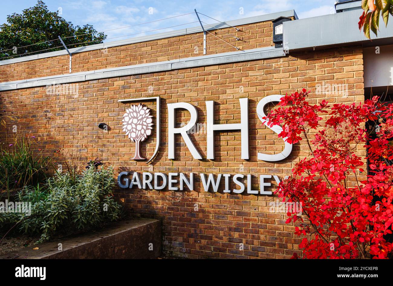 The RHS Garden Wisley entrance sign in Surrey, south-east England ...