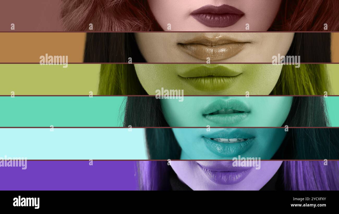Different women with beautiful lips, collage of cropped photos Stock ...