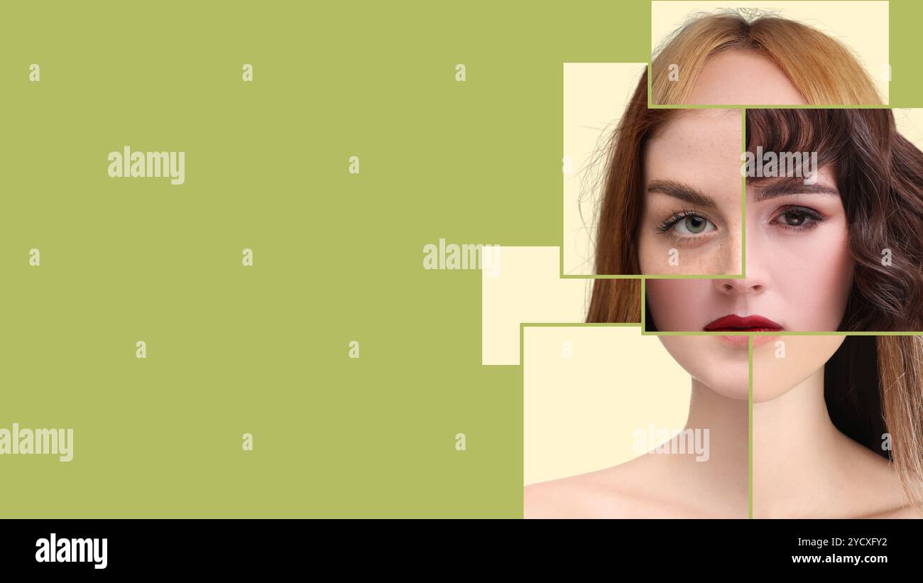 Creative collage with parts of different women's photos combined into ...