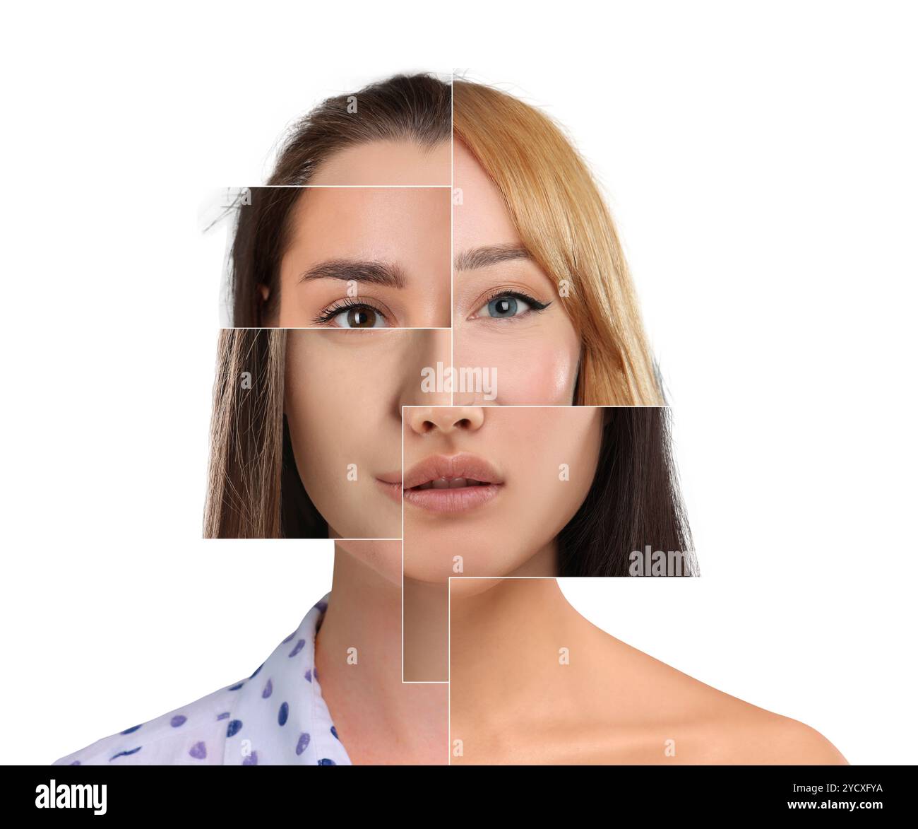 Creative collage with parts of different women's photos combined into ...