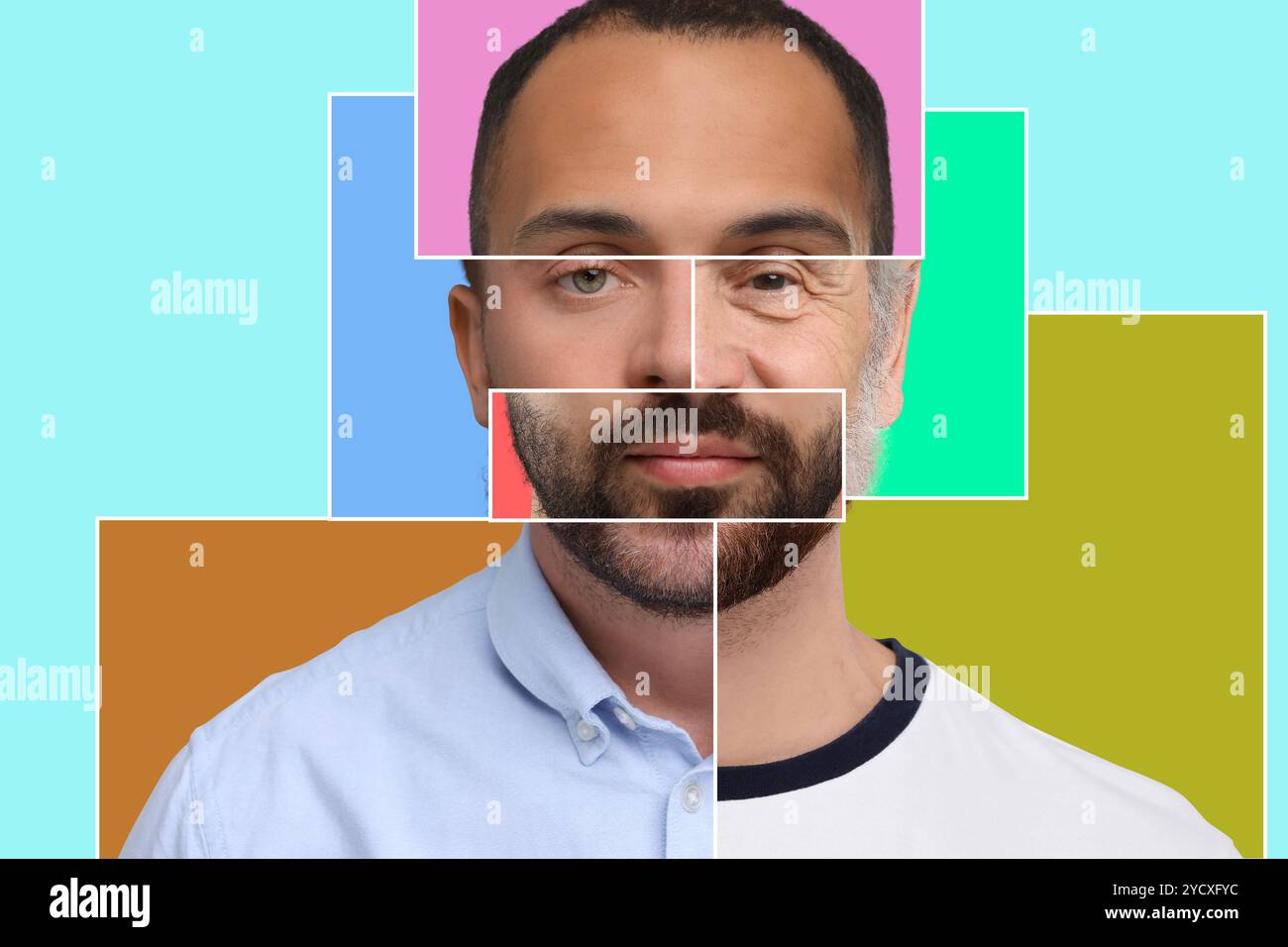 Creative collage with parts of different men's photos combined into ...