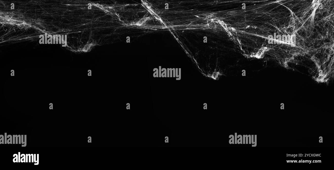 White cobweb on black background, banner design Stock Photo - Alamy