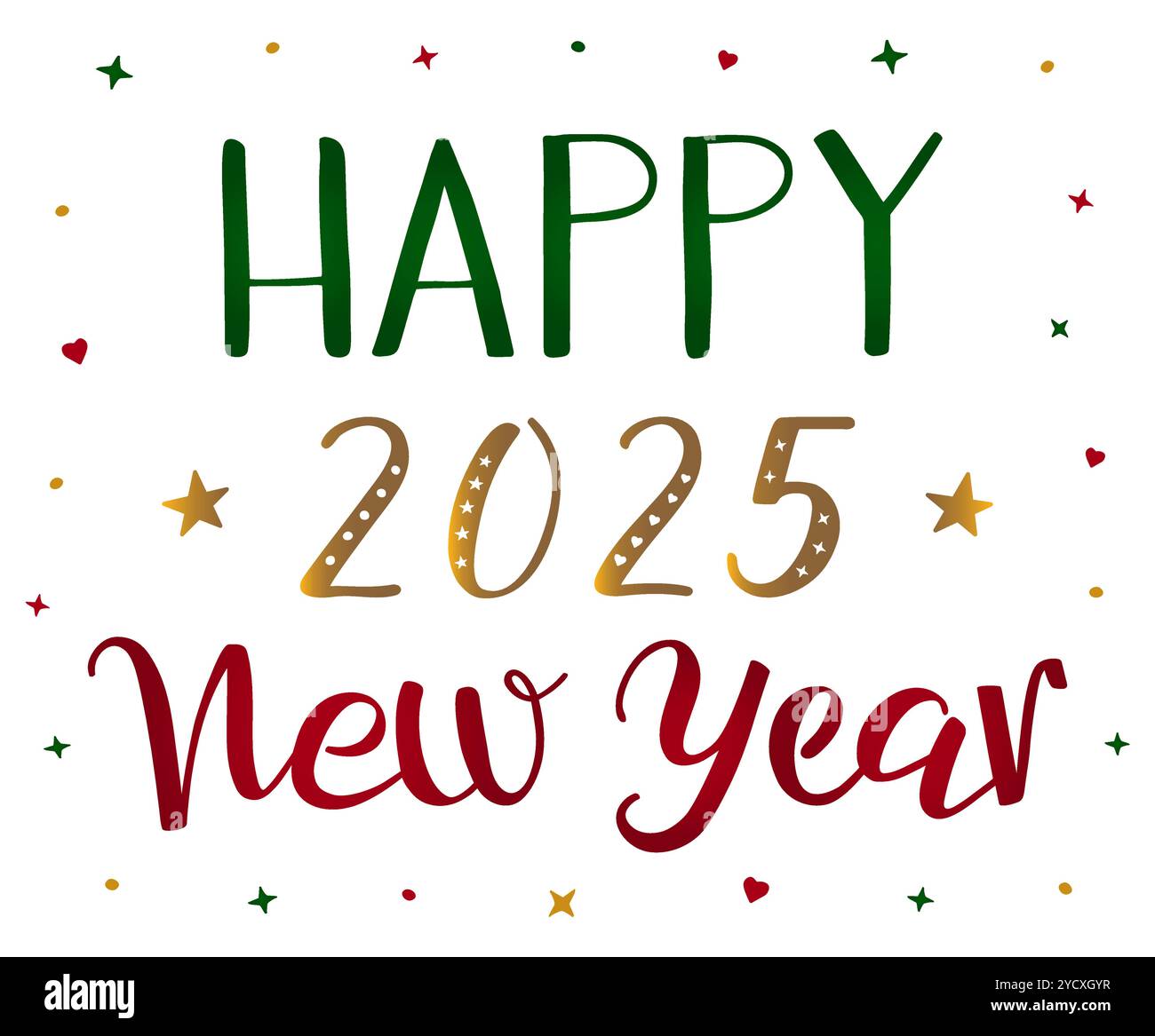 Happy New Year 2025 handwritten modern brush calligraphy. Red, green ...