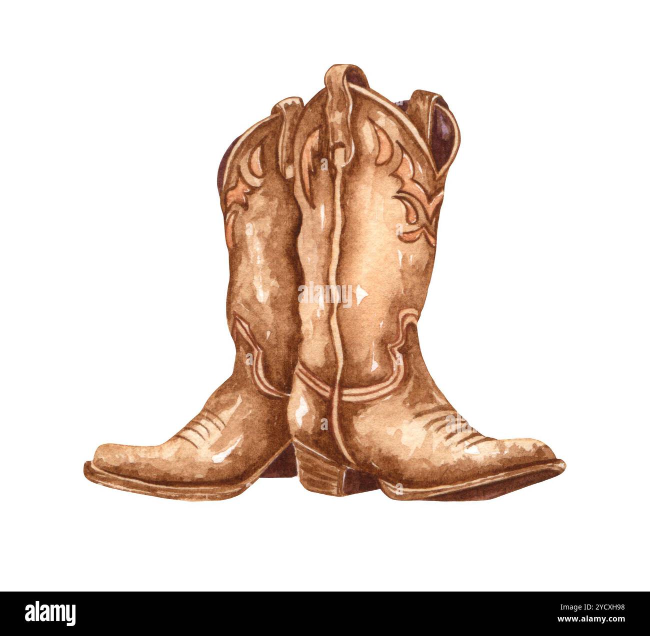 Watercolor cowboy boots. Hand painted rodeo theme design. Countryside ...