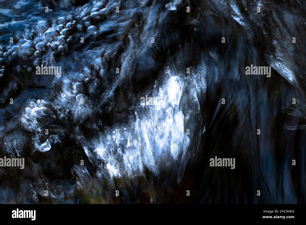 Close-up abstract image of moving river water capturing light ...