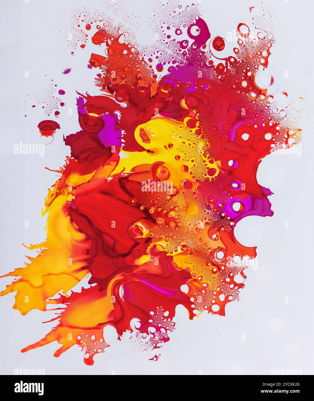A striking composition of vibrant, multicolored ink drops that resemble ...