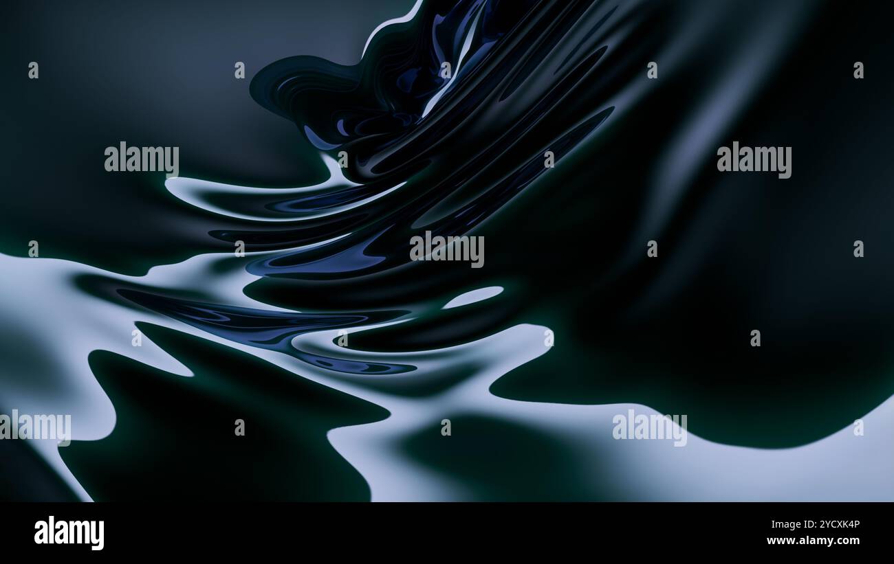 A 3D illustration depicting smooth flowing waves with blue metallic ...