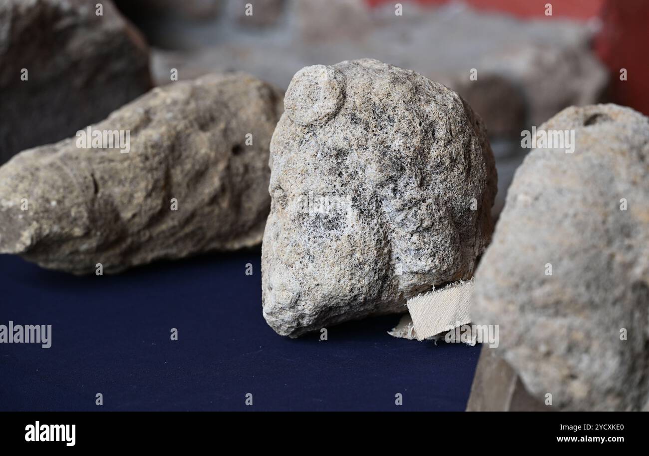 24 October 2024, Baden-Württemberg, Hechingen: Parts of a Roman ...