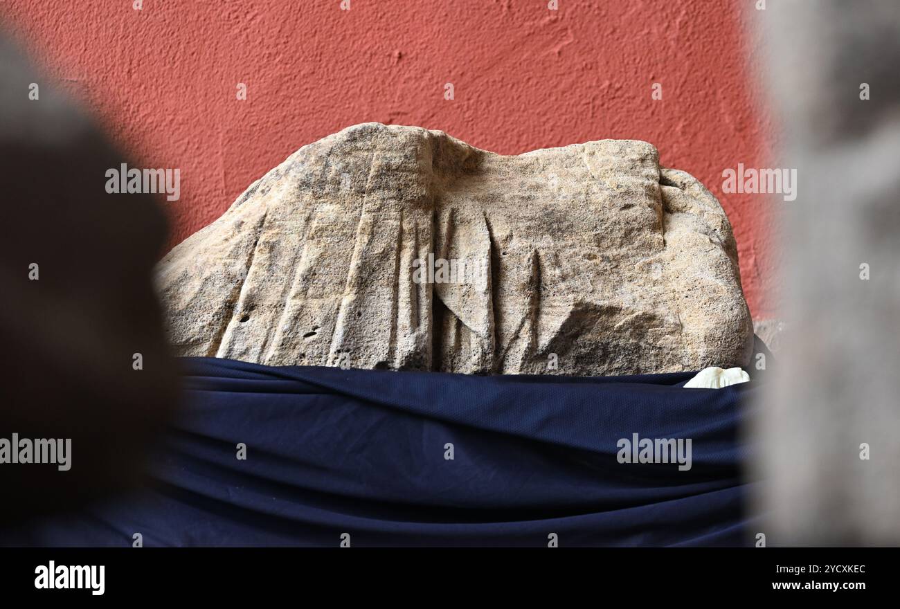 Hechingen, Germany. 24th Oct, 2024. Parts of a Roman dedication ...