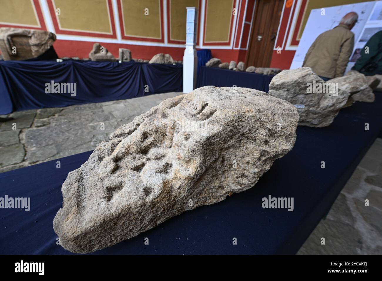 24 October 2024, Baden-Württemberg, Hechingen: Parts of a Roman ...