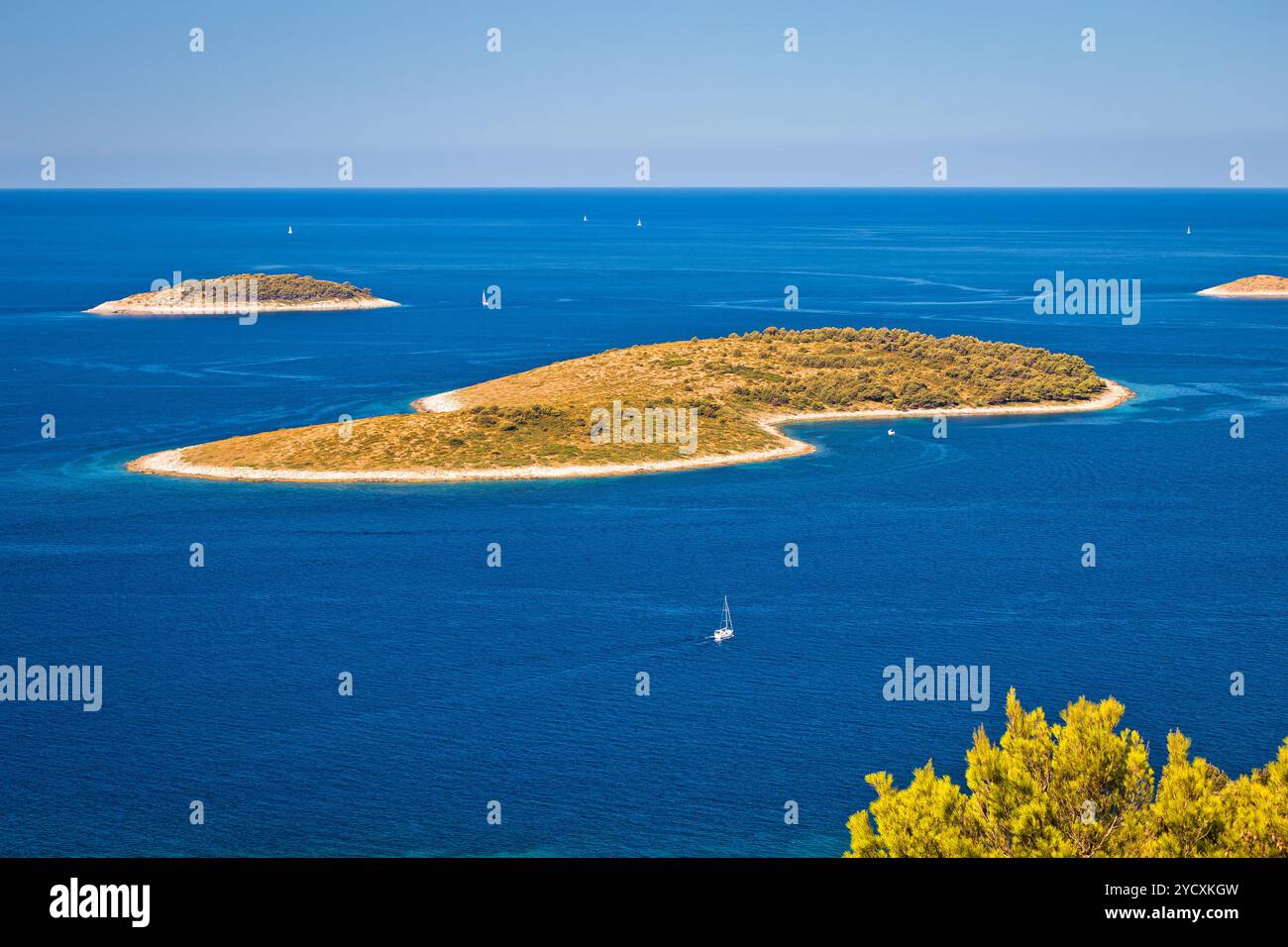 Islands in blue sea aerial view near Primosten archipelago Stock Photo ...