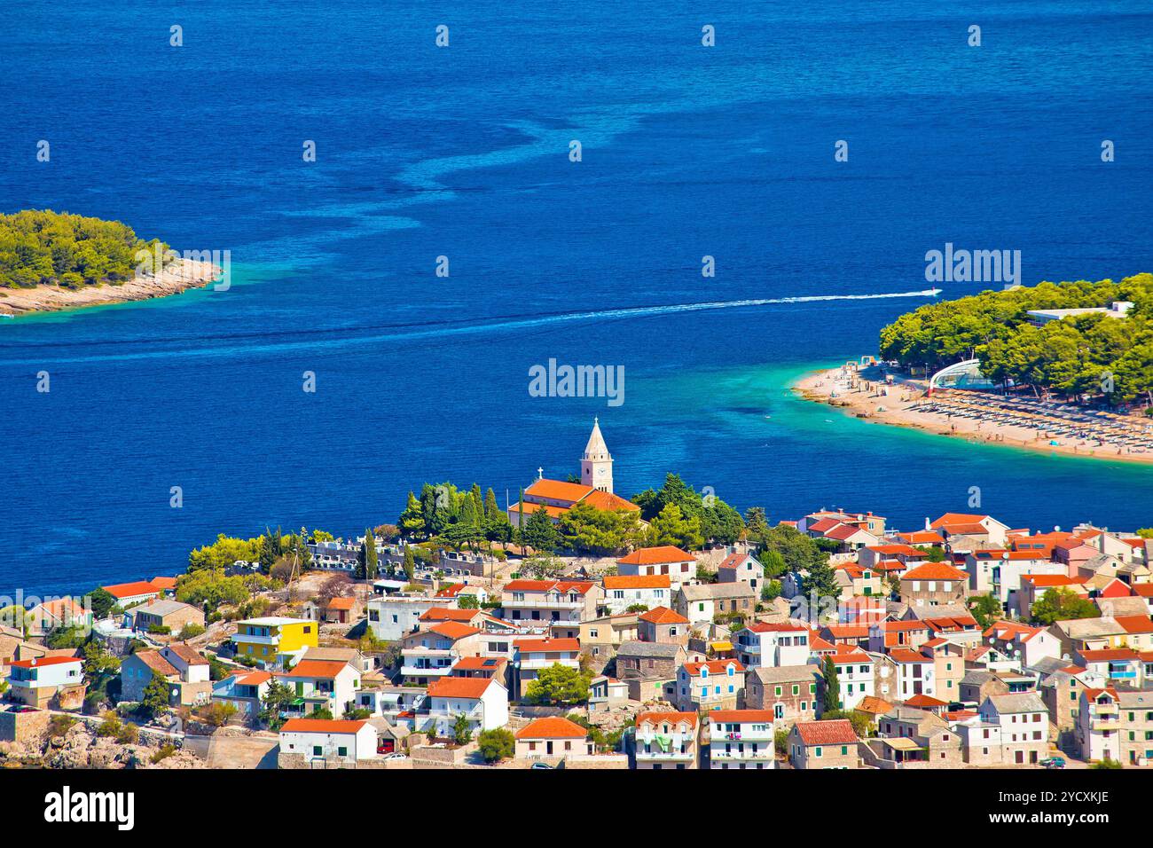 Adriatic tourist destination of Primosten aerial panoramic archipelago ...