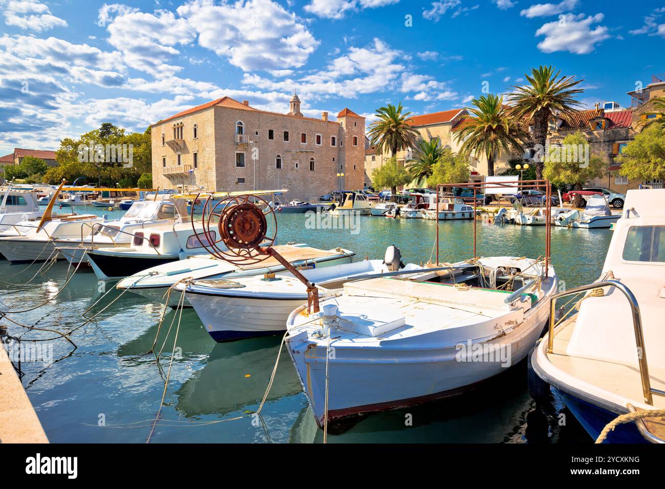 Kastel Luksic harbor and landmarks summer view, Split region of ...