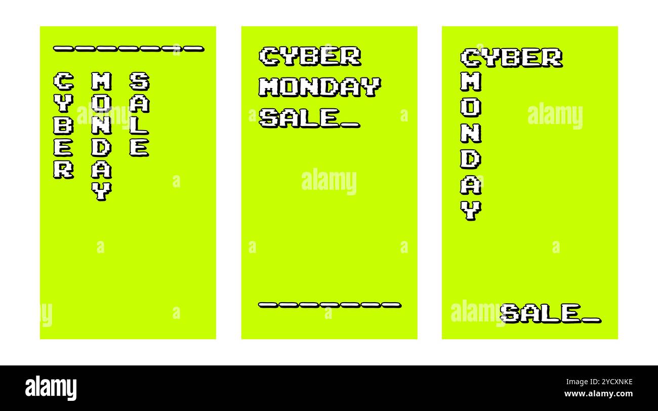 Set of Cyber monday vertical banner in retro arcade video game style ...
