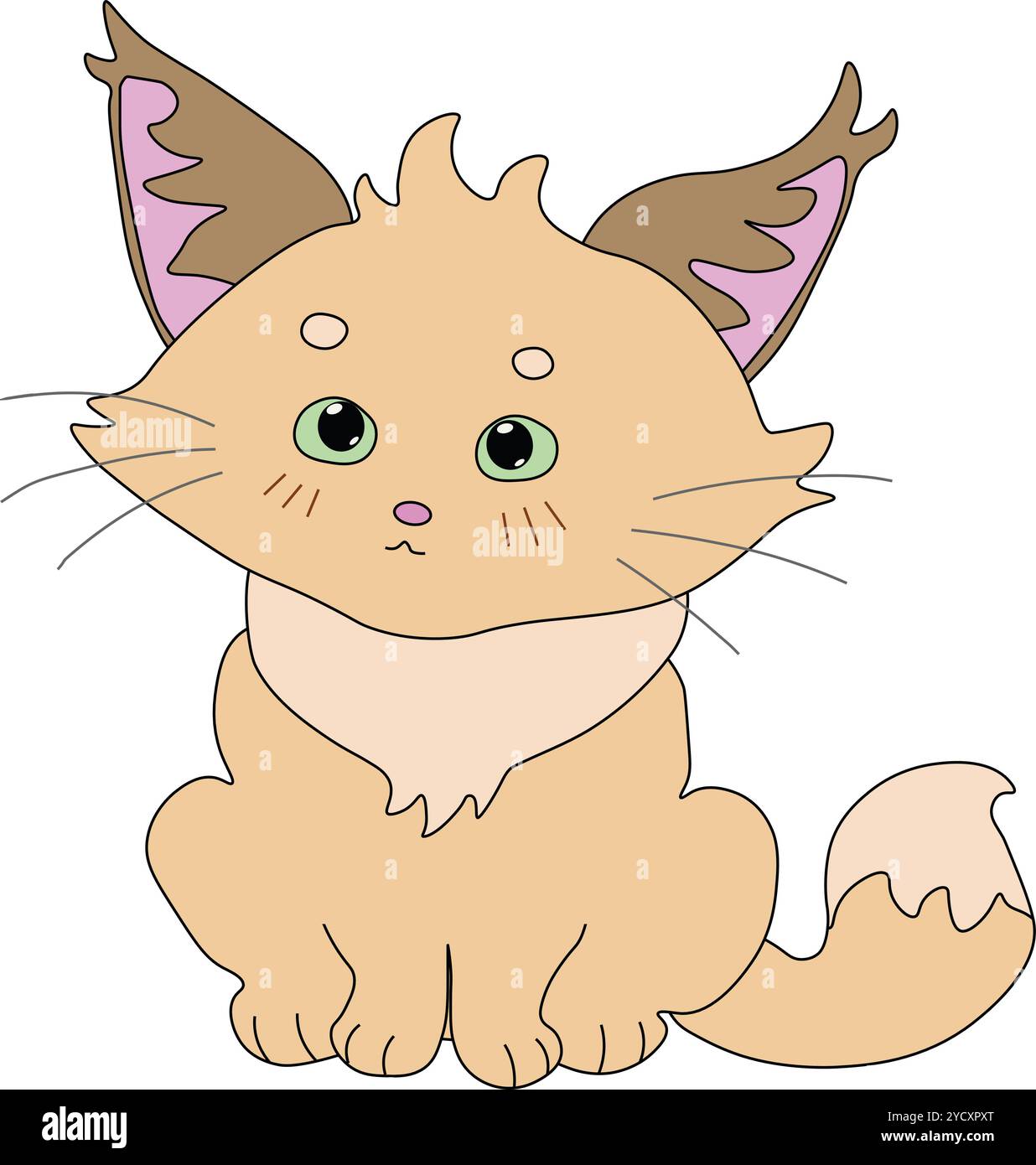 a fluffy beige sand cat sits and looks attentively and seriously ahead ...