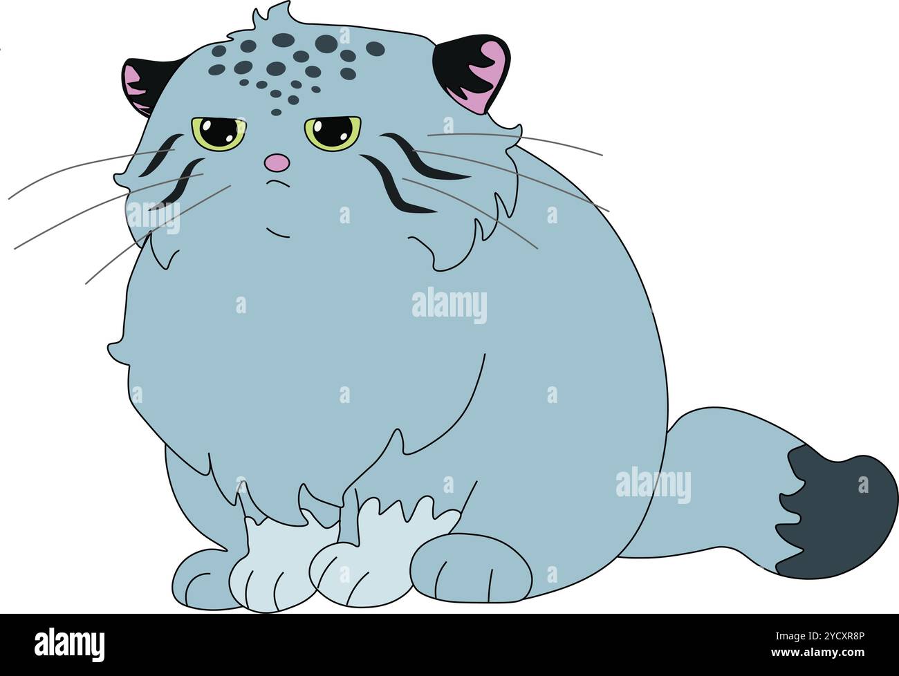a wild gray cat manul sits sad and unhappy, easy to edit, stock vector ...