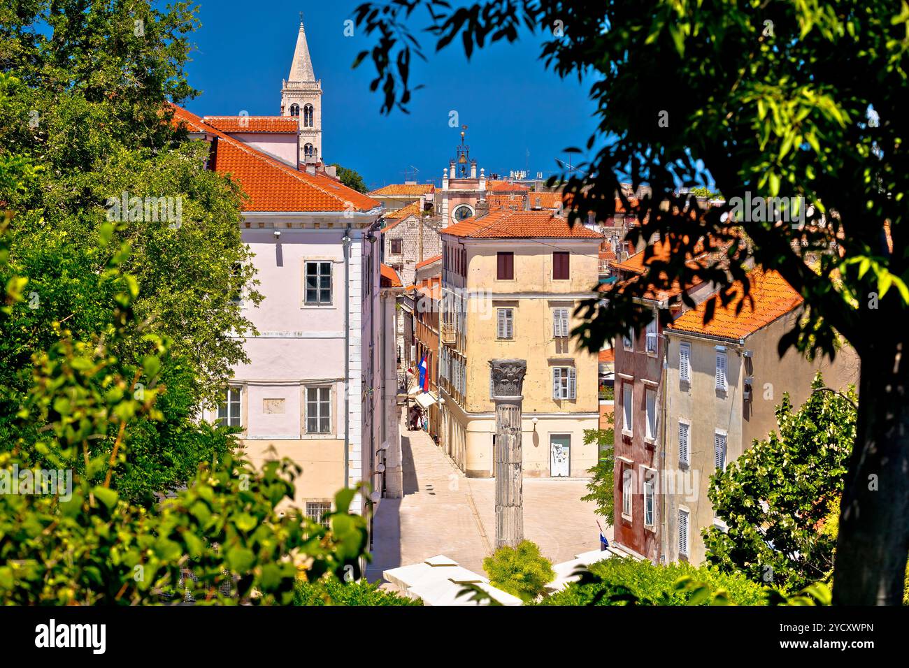 Kalelarga and historic Zadar landmarks view through green frame Stock ...