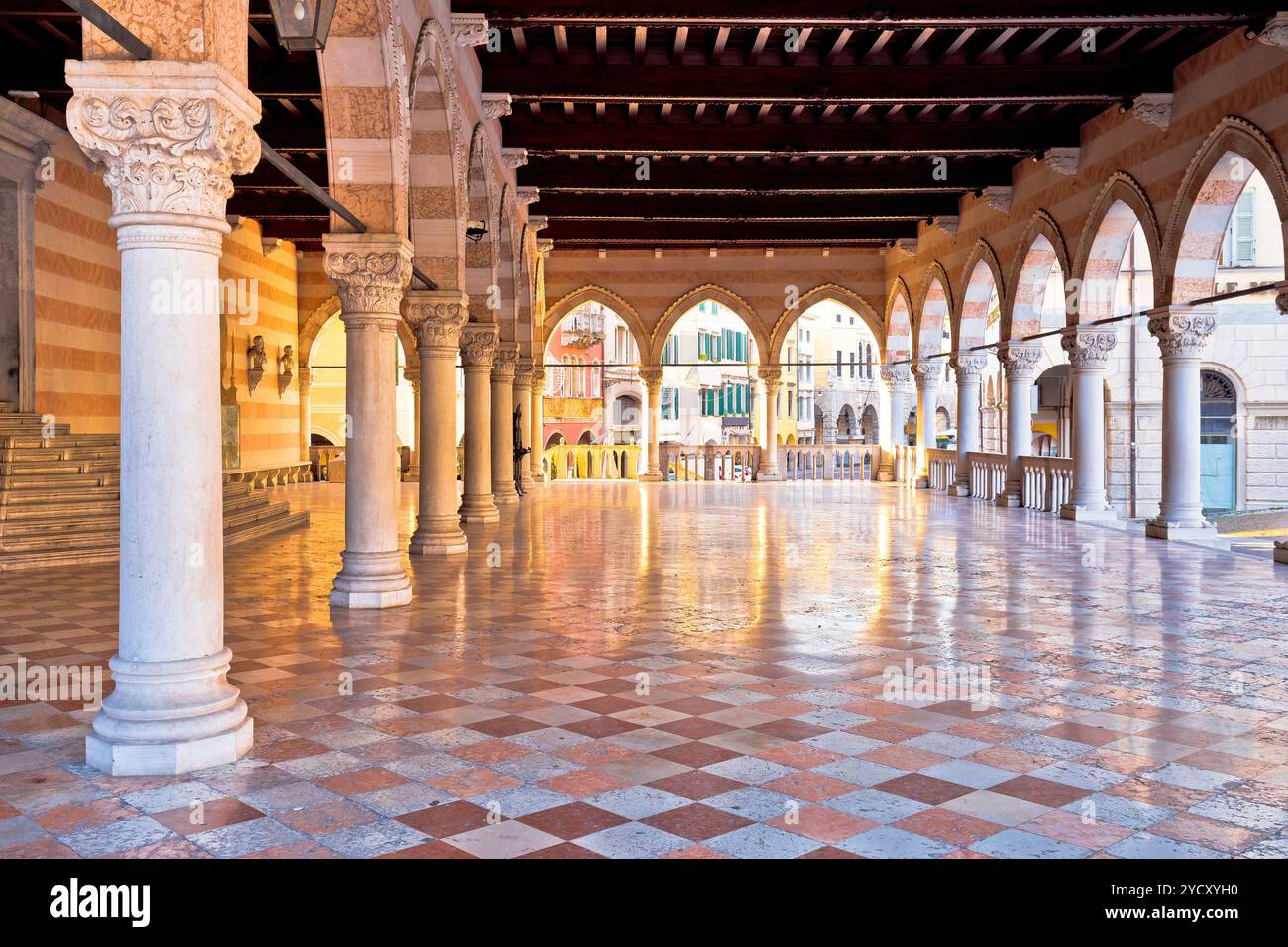 Ancient Italian square arches and architecture in town of Udine Stock ...