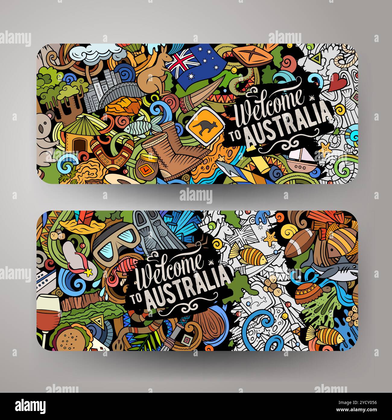 Cartoon vector doodle set of Australia corporate identity templates ...