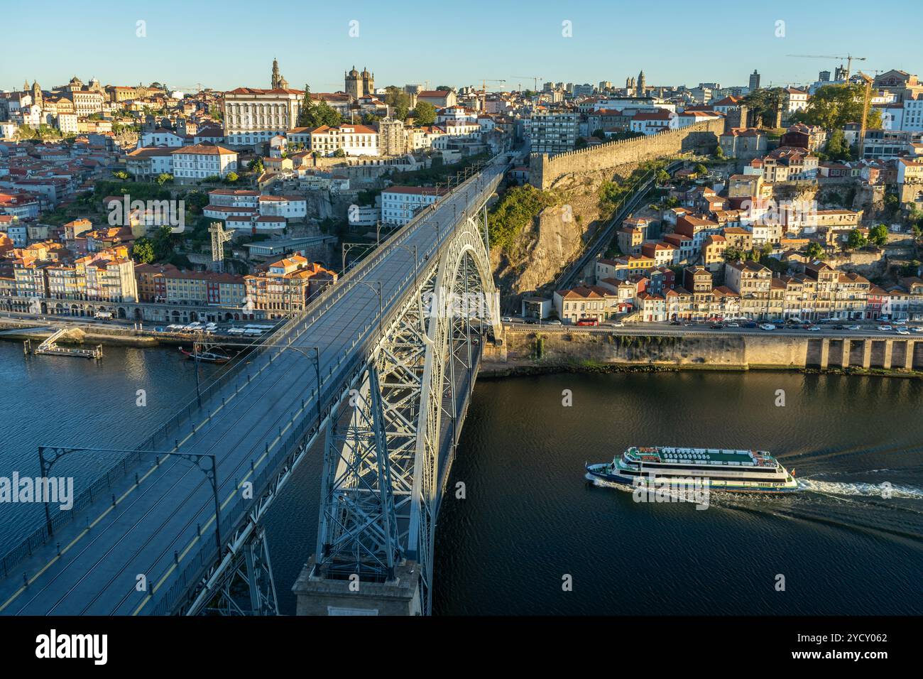 Porto City, Douro River and Empty Dom Luis Bridge I in Morning Stock ...