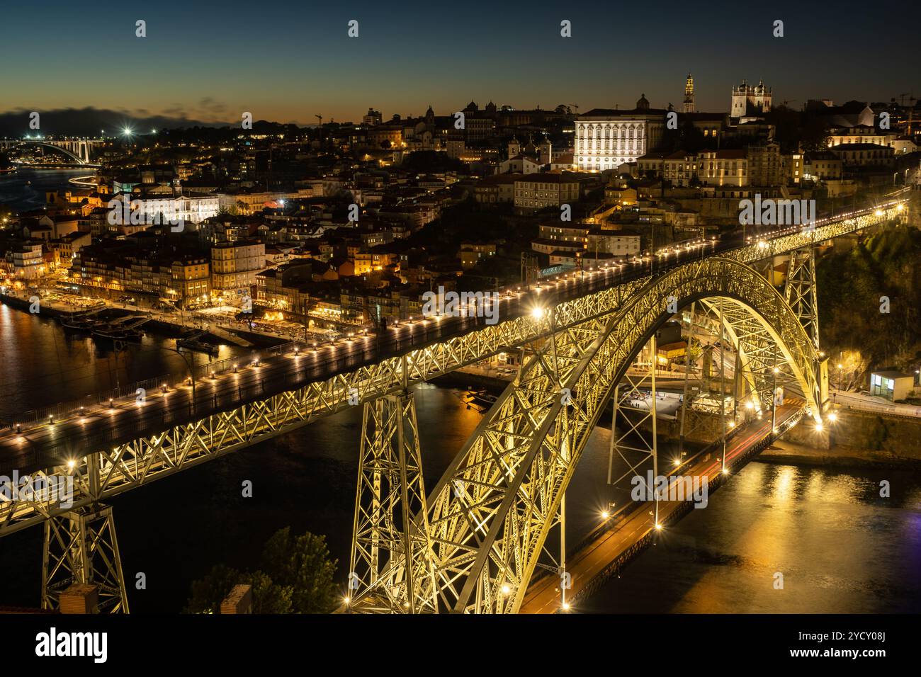 Illuminated Porto City, Douro River and Dom Luis bridge I at Night ...