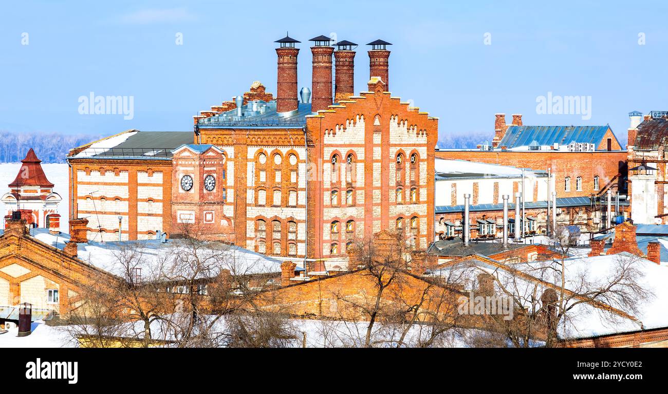 View on Zhiguli Brewery in sunny winter day in Samara, Russia. Founded ...