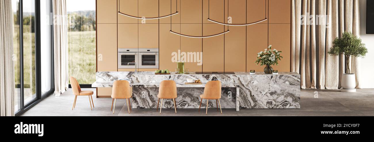 Explore Modern Kitchen Design featuring Elegant Marble and Wood ...