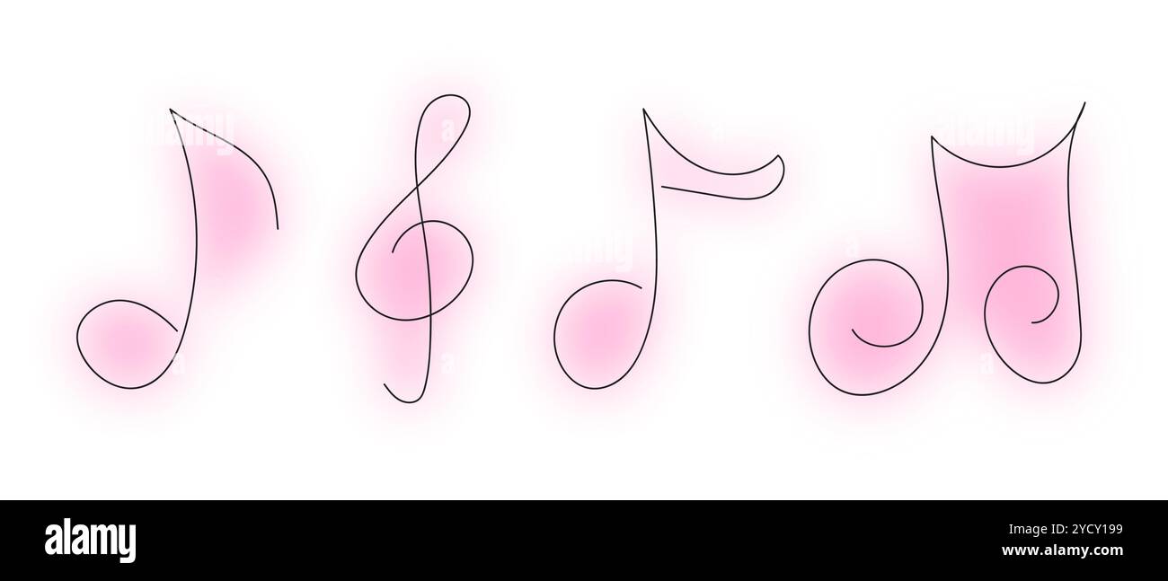 Cute Hand Drawn Musical Notes Pink Blur. Music Tone Illustration Stock ...