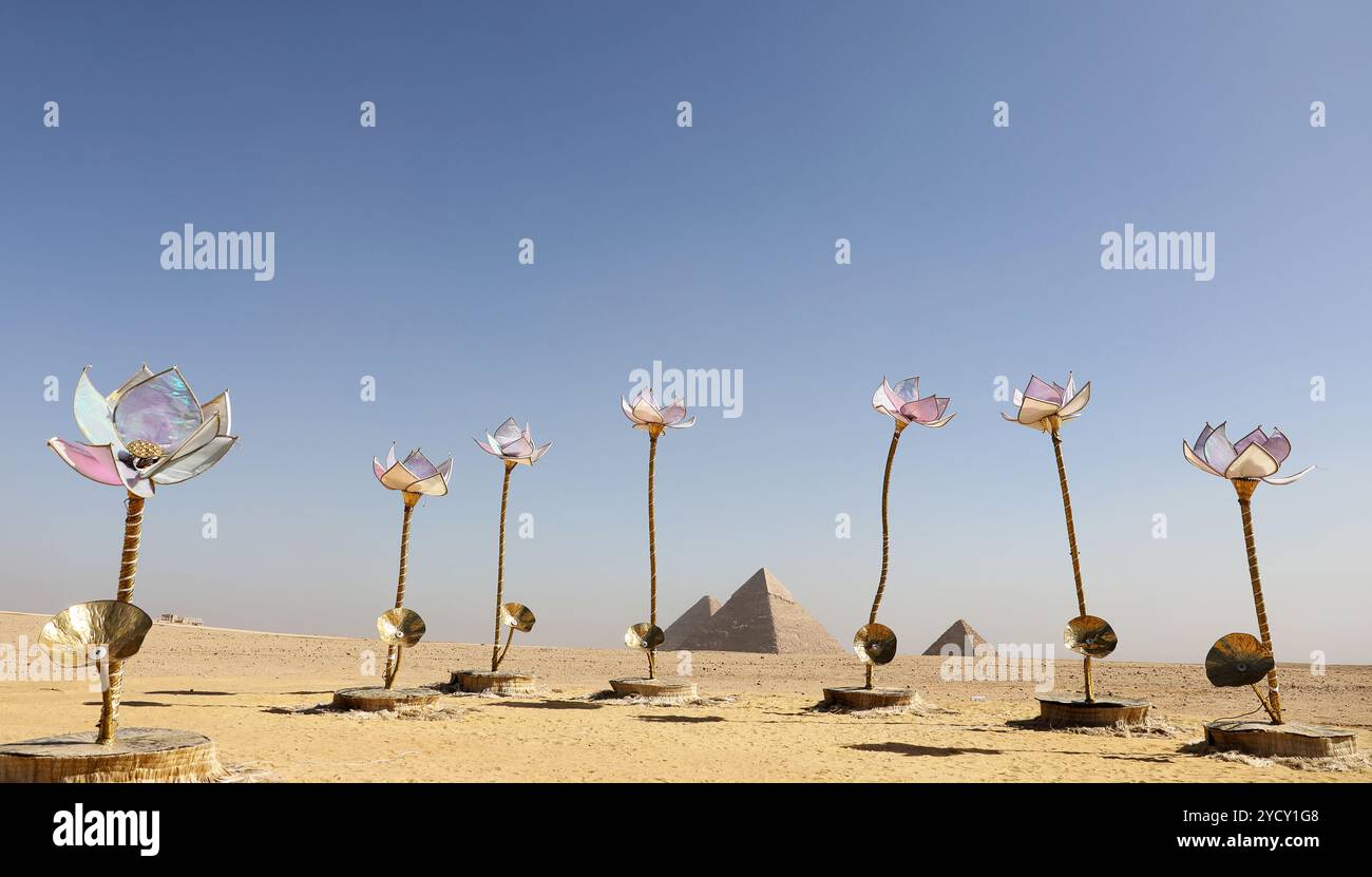 Giza, Egypt. 24th Oct, 2024. Artistic installations are displayed ...
